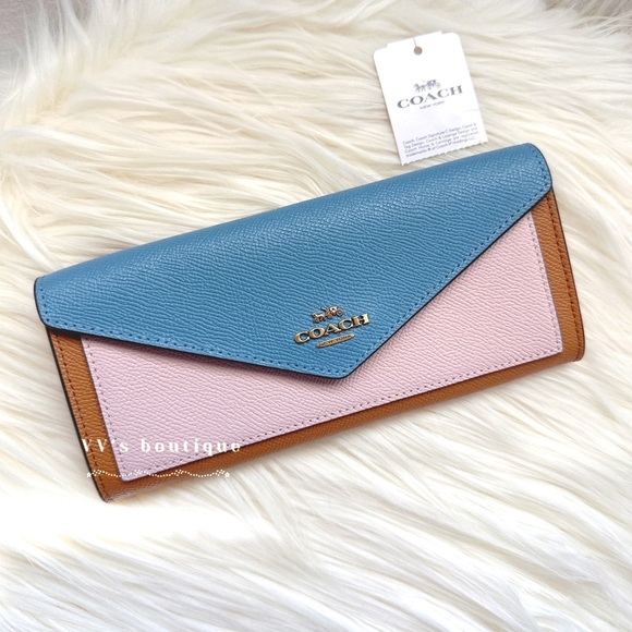 Coach | Bags | Nwt Coach Soft Wallet In Colorblock Pacific Blue Pink ...